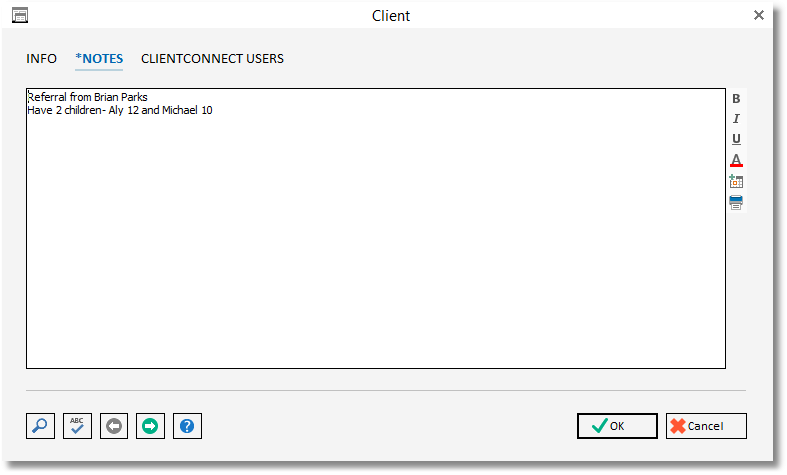 Client Window Notes Tab